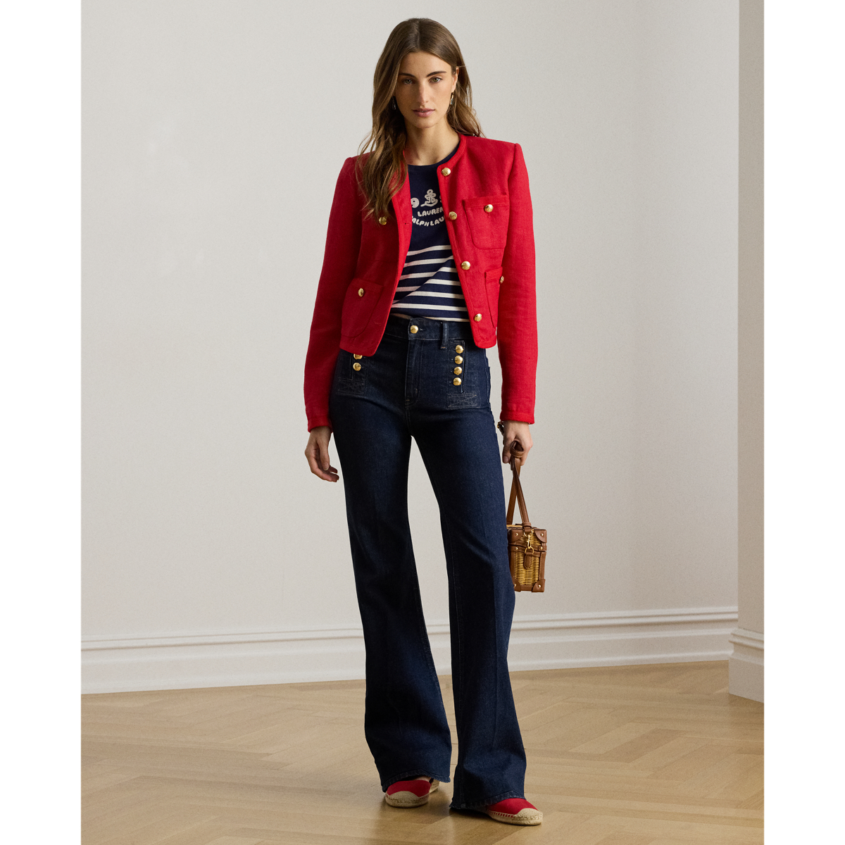 RALPH LAUREN Linen Herringbone Cropped Jacket